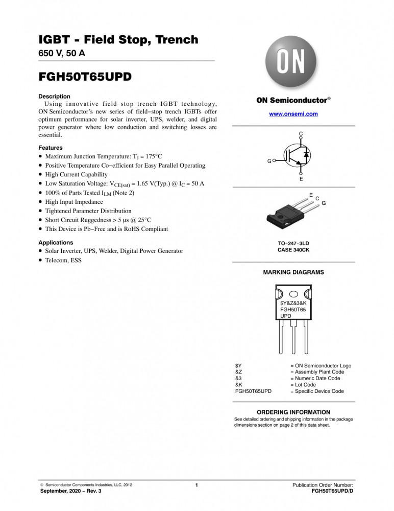 FGH50T65UPD datasheet page 1