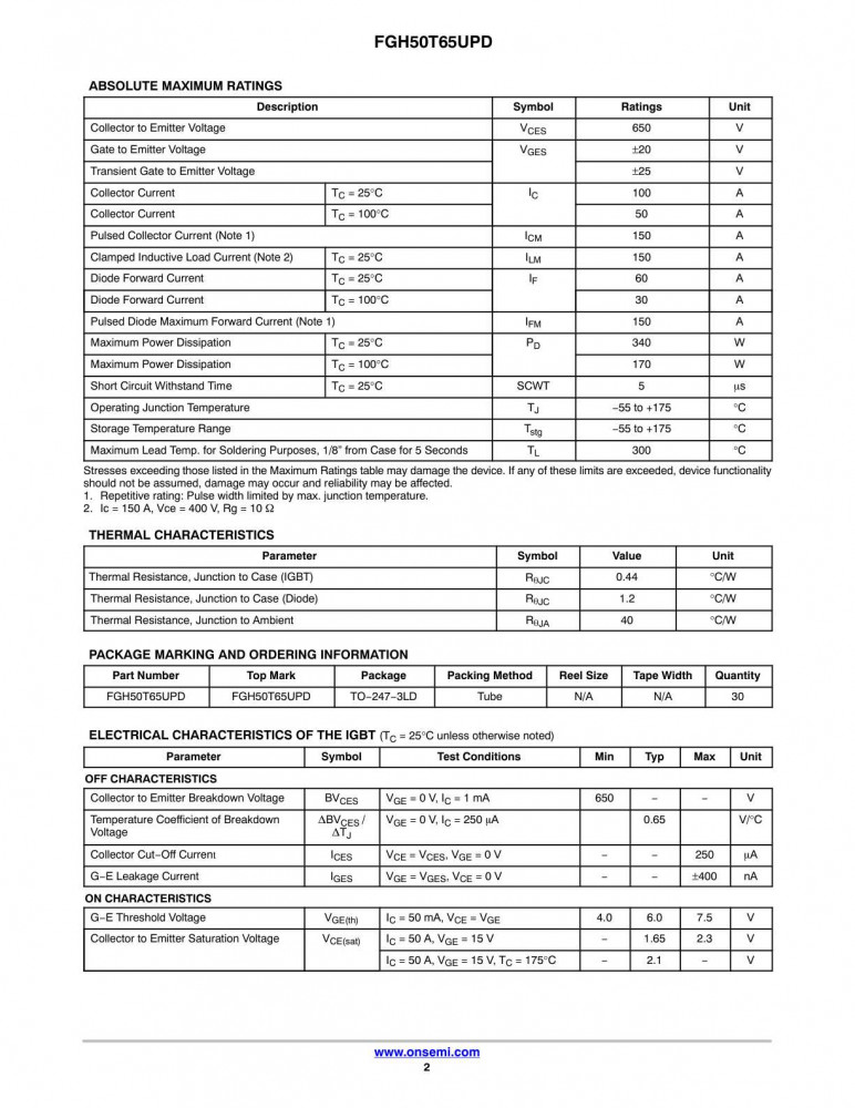FGH50T65UPD datasheet page 2