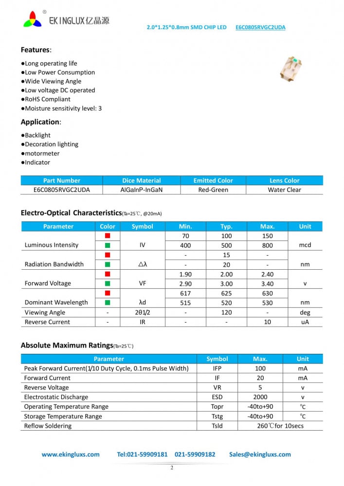 E6C0805RVGC2UDA datasheet page 2
