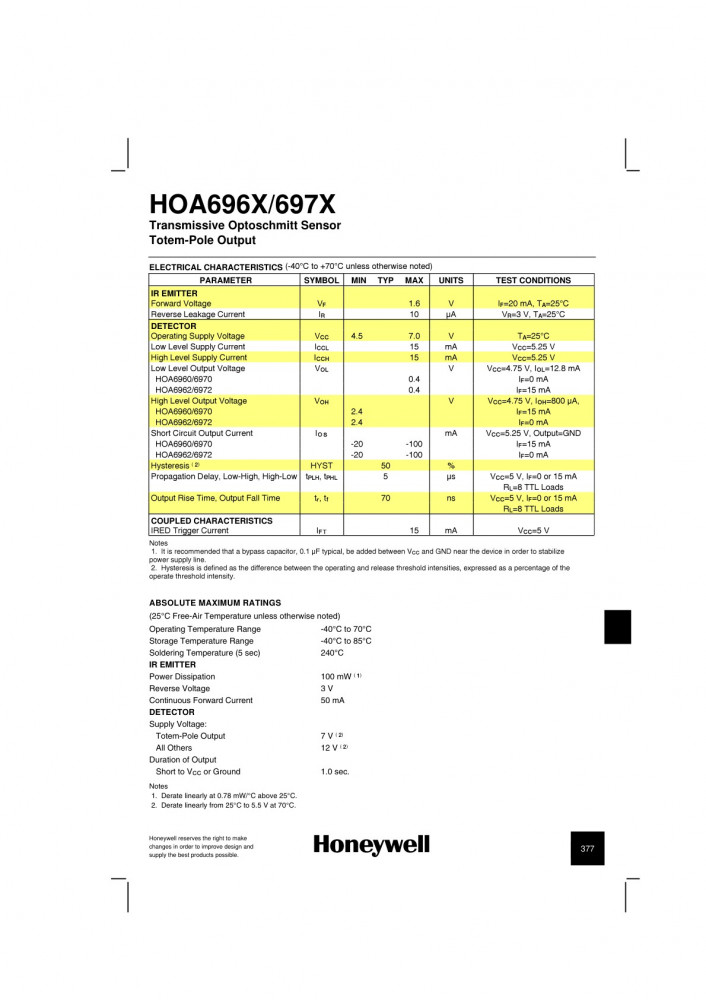 Honeywell HOA6971-N51 datasheet page 2