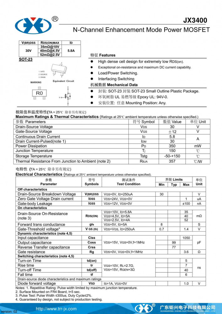 JX3400 datasheet page 1