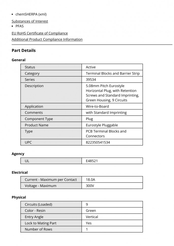 MOLEX ESE Eurostyle terminal block specification page 2