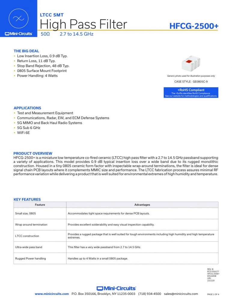 HFCG-2500+ datasheet page 1