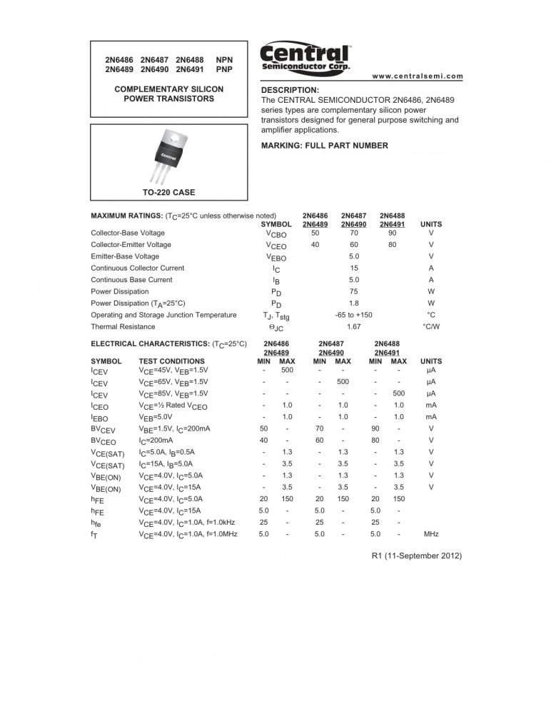 2N6486 datasheet page 1