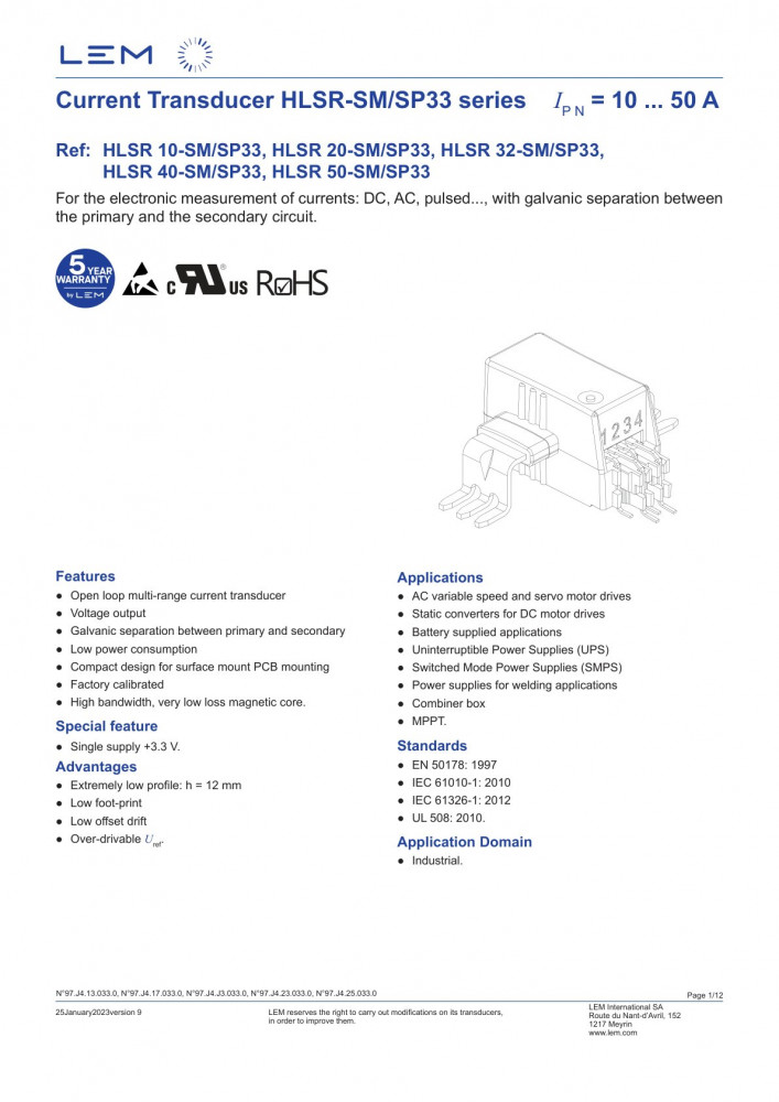 HLSR 10-SM/SP33 datasheet page 1
