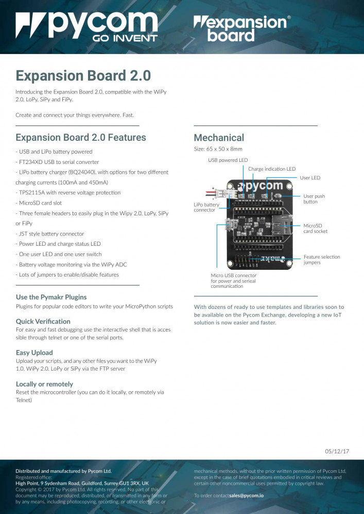 Pycom Expansion Board 2.0 product documentation image