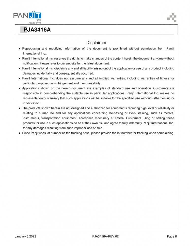 PJA3416A datasheet page 6