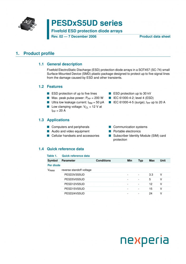 PESD5V0S5UD datasheet page 1