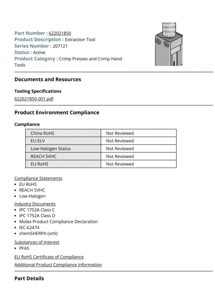 Molex 622021850 tooling specification preview, page 1
