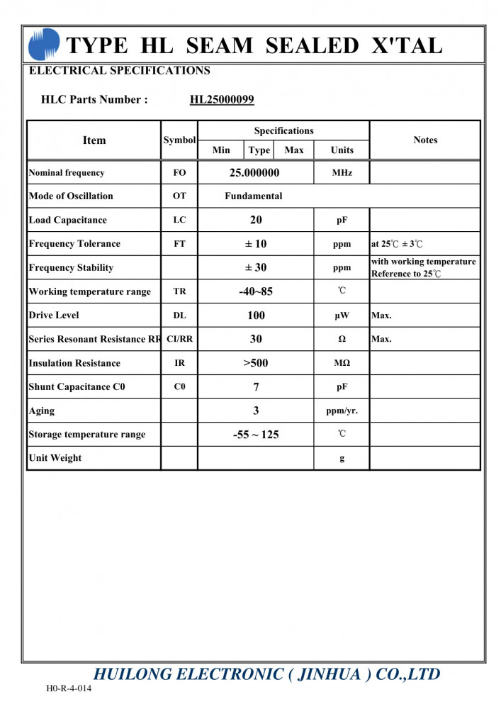 HL25000099 specification page 2
