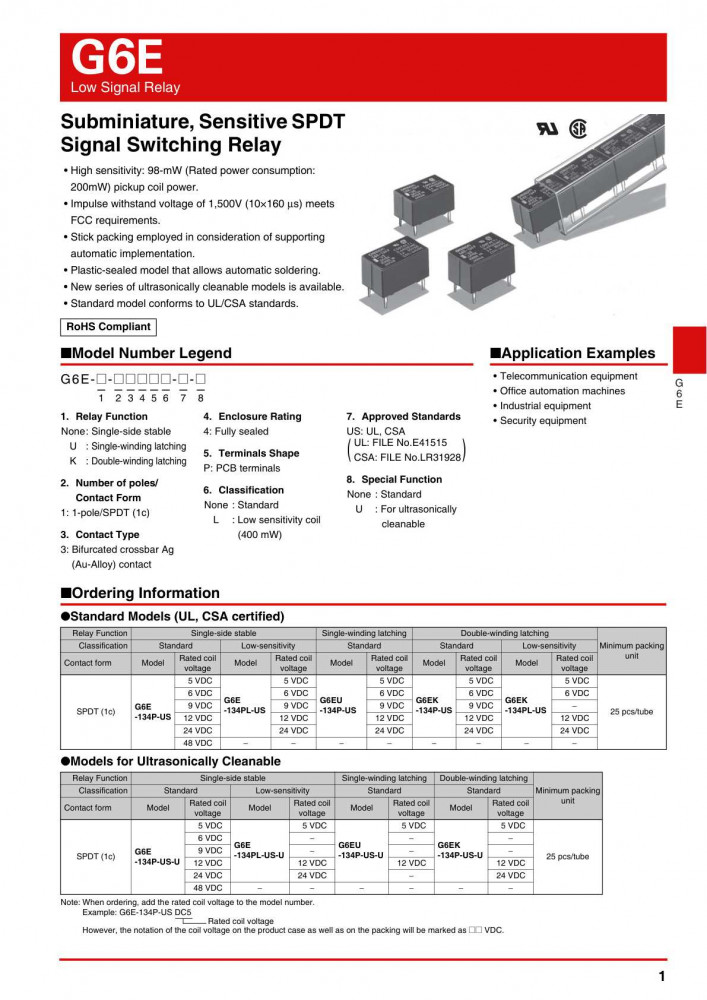 G6E relay technical document, page 1
