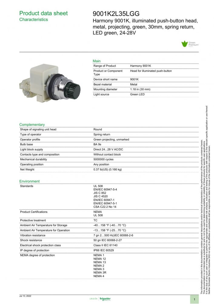 9001K2L35LGG technical document page 1