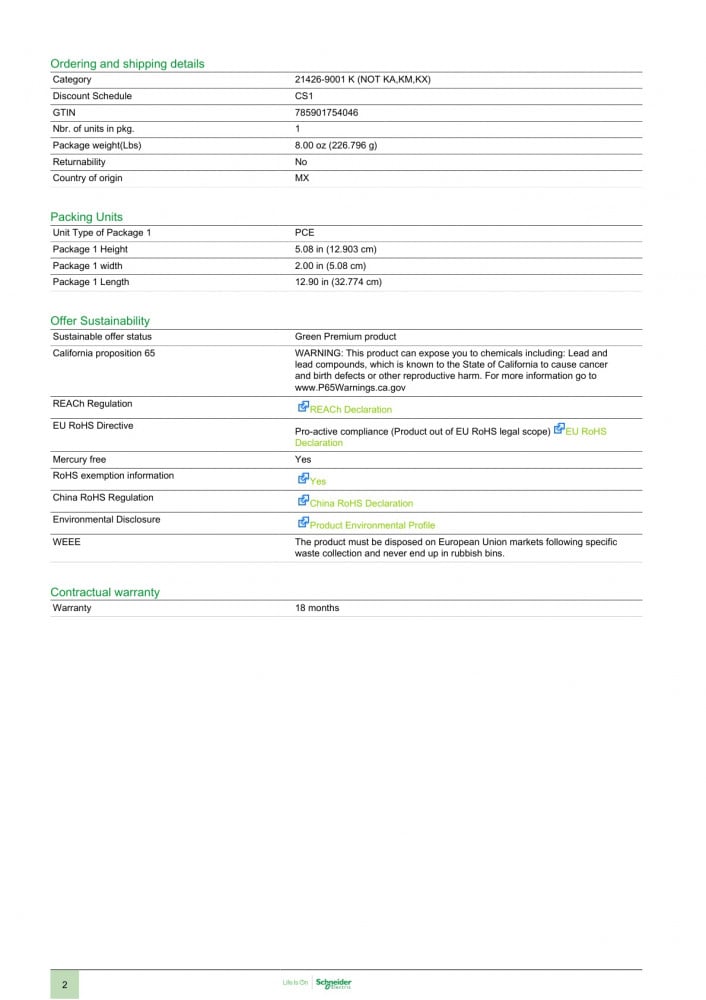 9001K2L35LGG technical document page 2