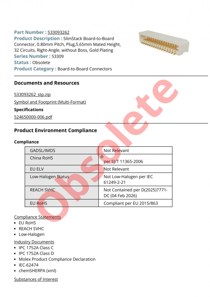 MOLEX 533093262 technical document page 1