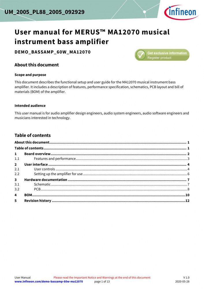 MA12070 amplifier manual page 1