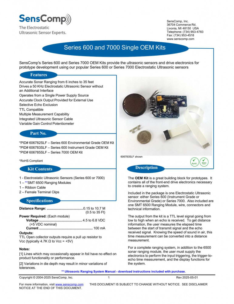 SensComp Series 600 and 7000 OEM Kits technical document, page 1