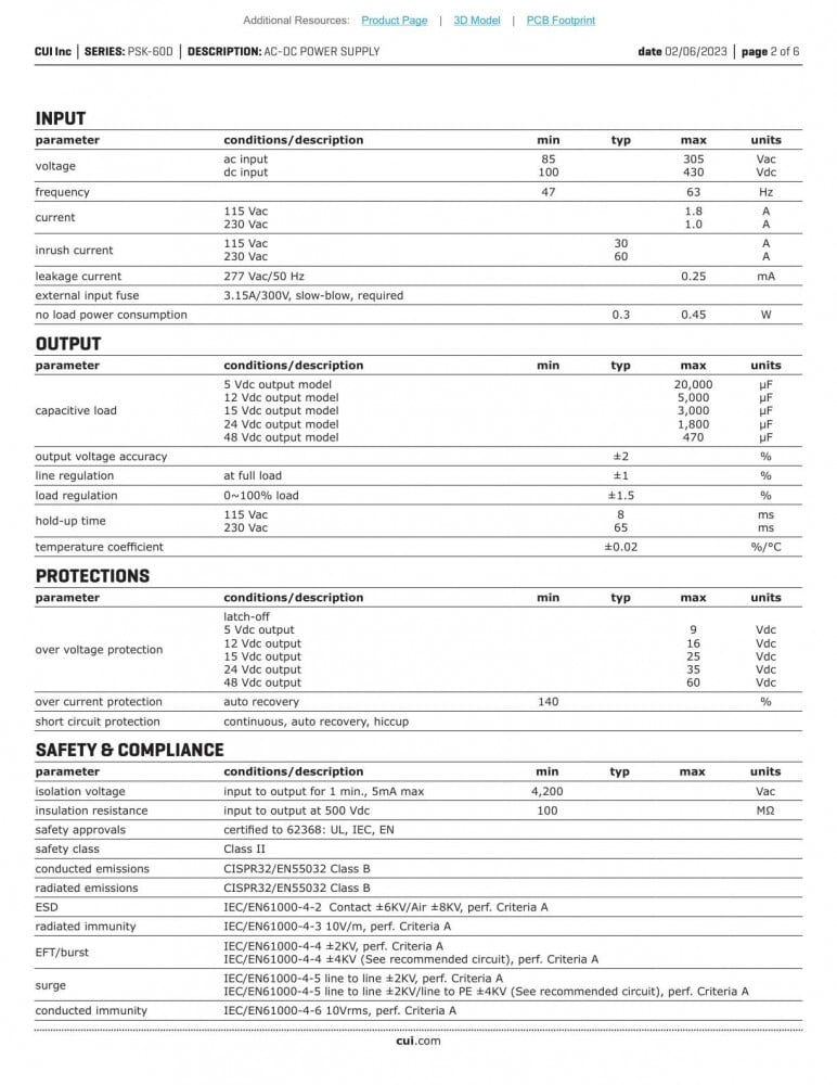 CUI PSK-60D datasheet page 2