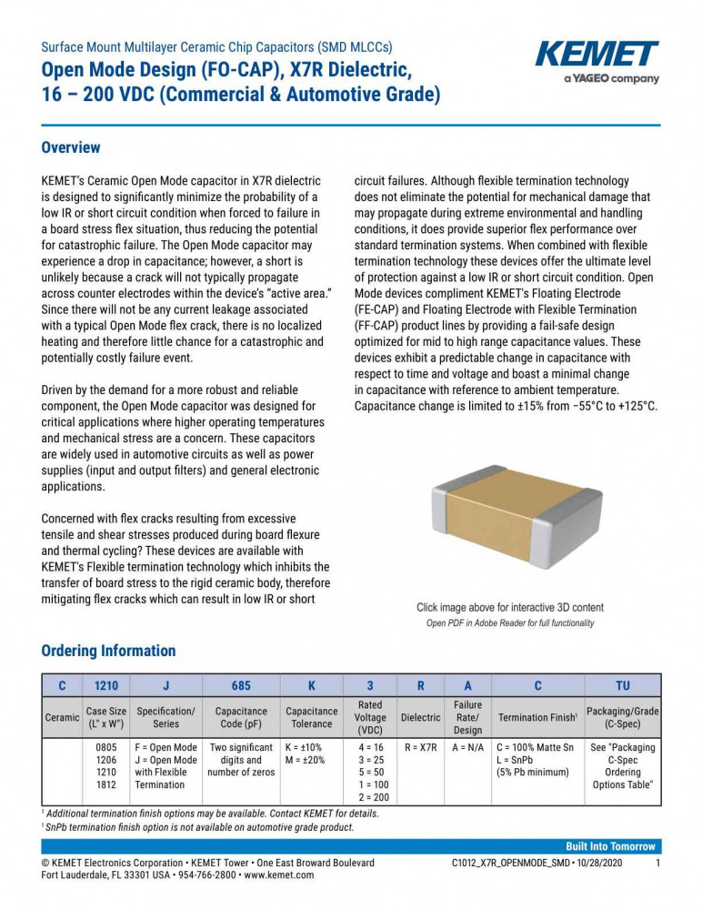 KEMET Open Mode MLCC datasheet page 1