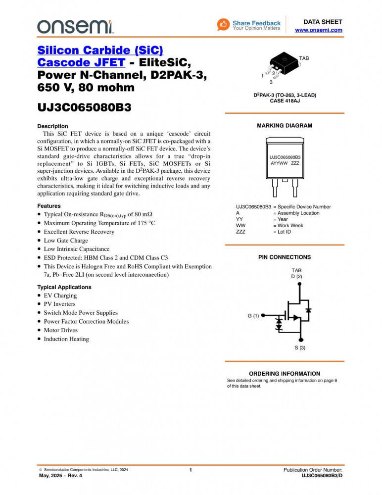 UJ3C065080B3 datasheet preview, page 1