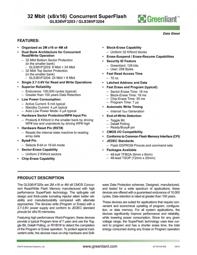 GLS36VF3204 datasheet page 1