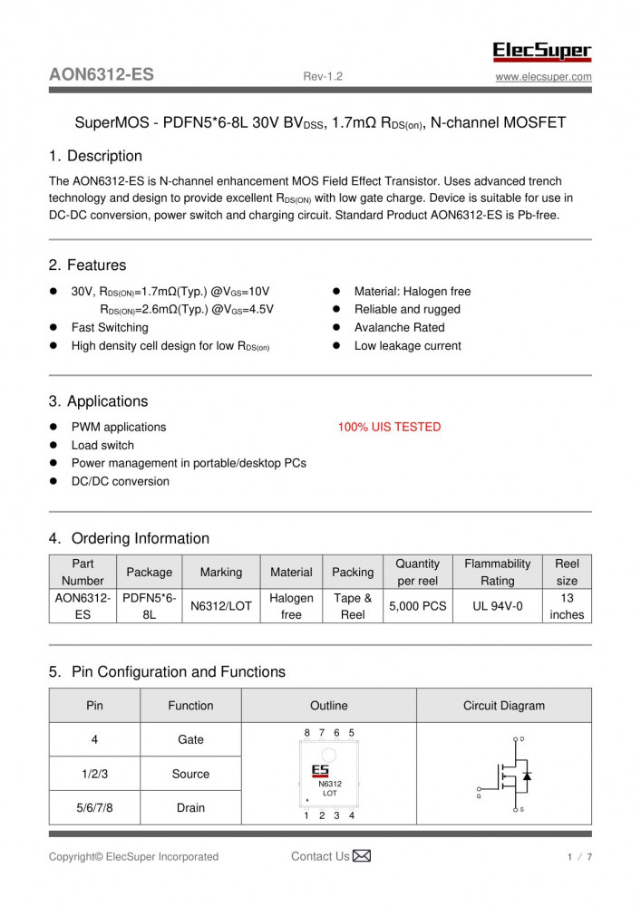AON6312-ES datasheet page 1