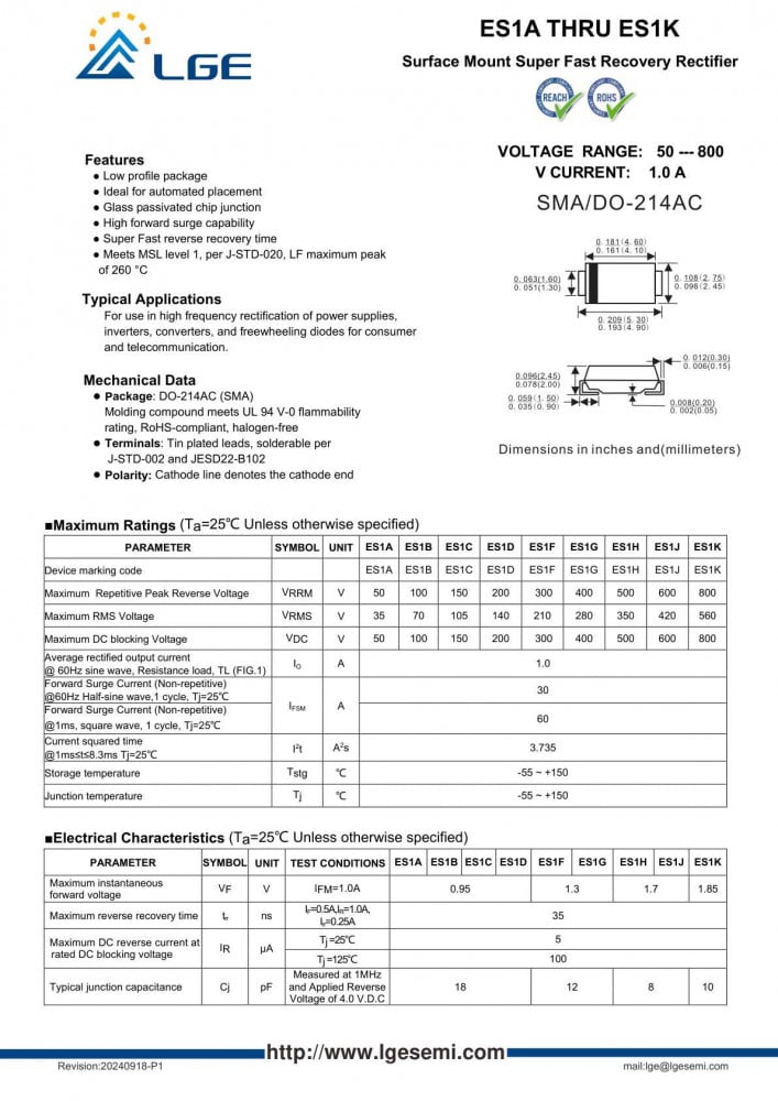 LGE ES1K datasheet page 1