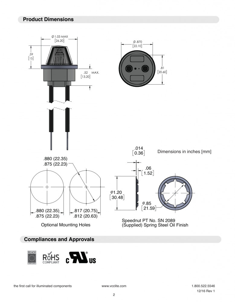VCC 2620T–2623T neon indicator technical document, page 2