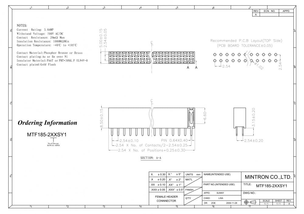 MINTRON MTF185-210SY1 technical drawing