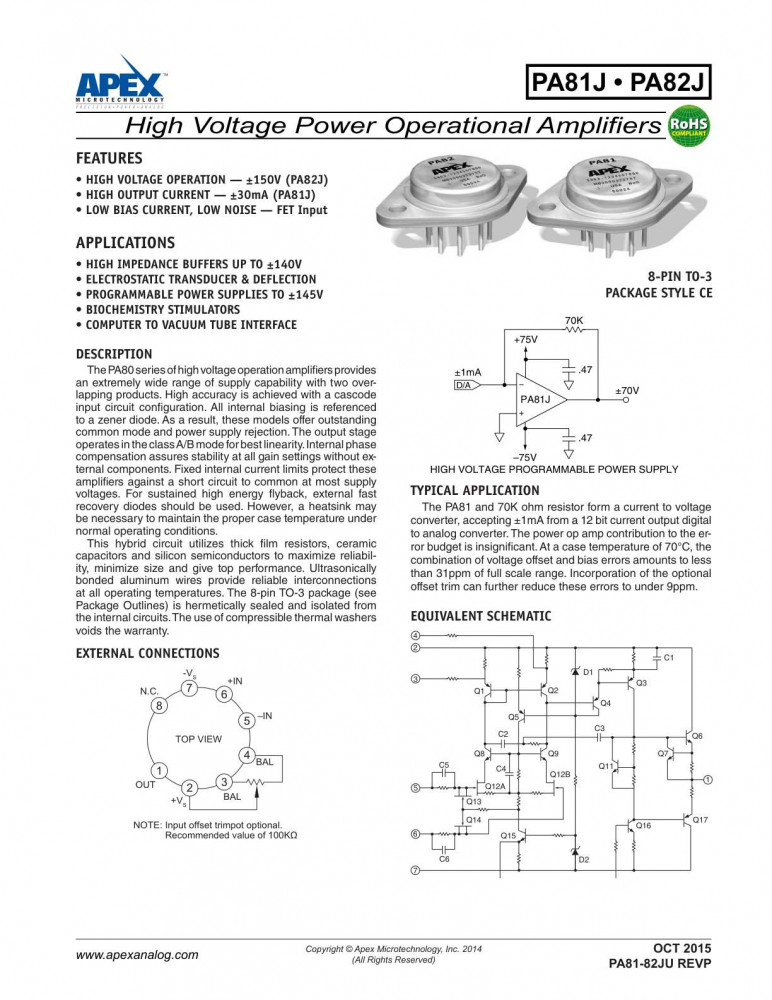 PA81J and PA82J datasheet page 1