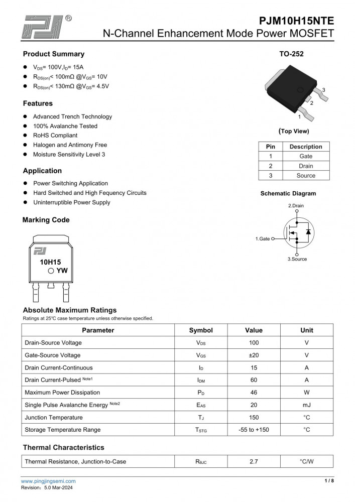PJM10H15NTE datasheet page 1