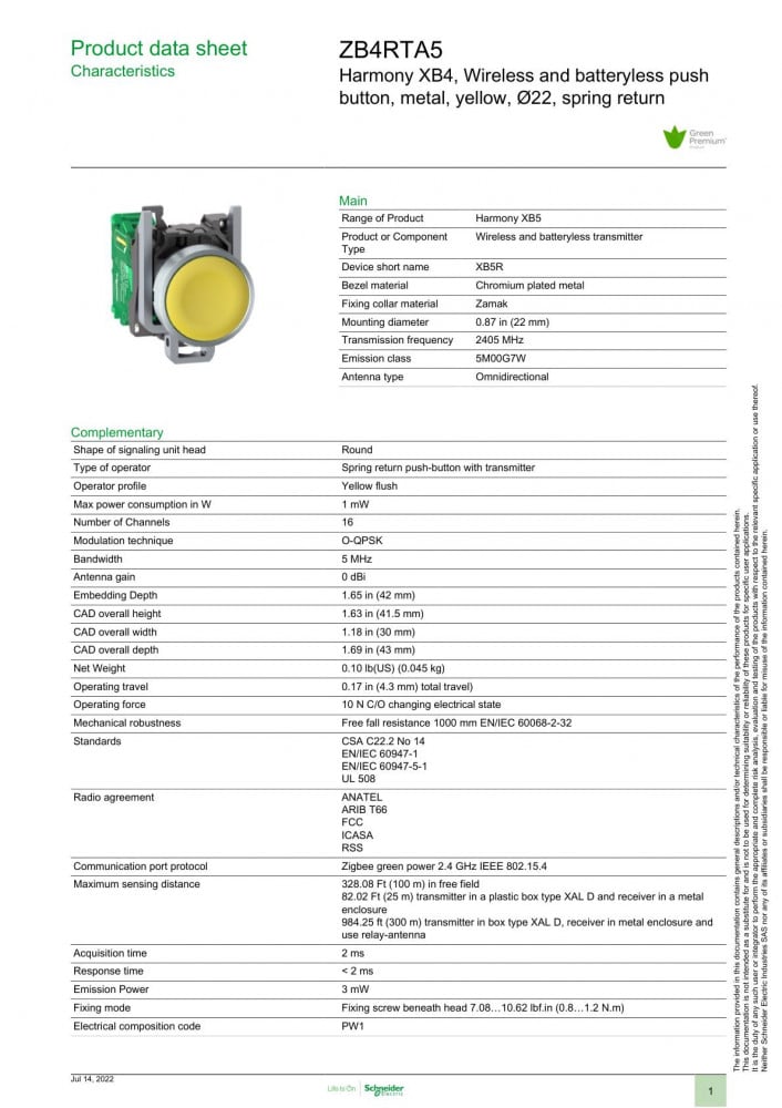 ZB4RTA5 technical document page 1