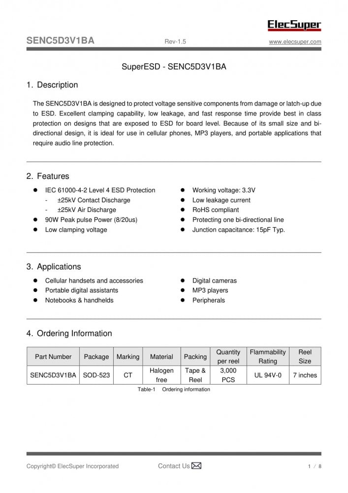 SENC5D3V1BA datasheet page 1
