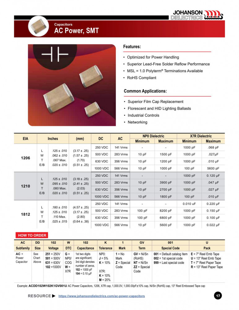 Johanson Dielectrics power capacitor technical document preview