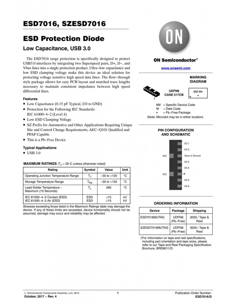 ESD7016MUTAG datasheet page 1