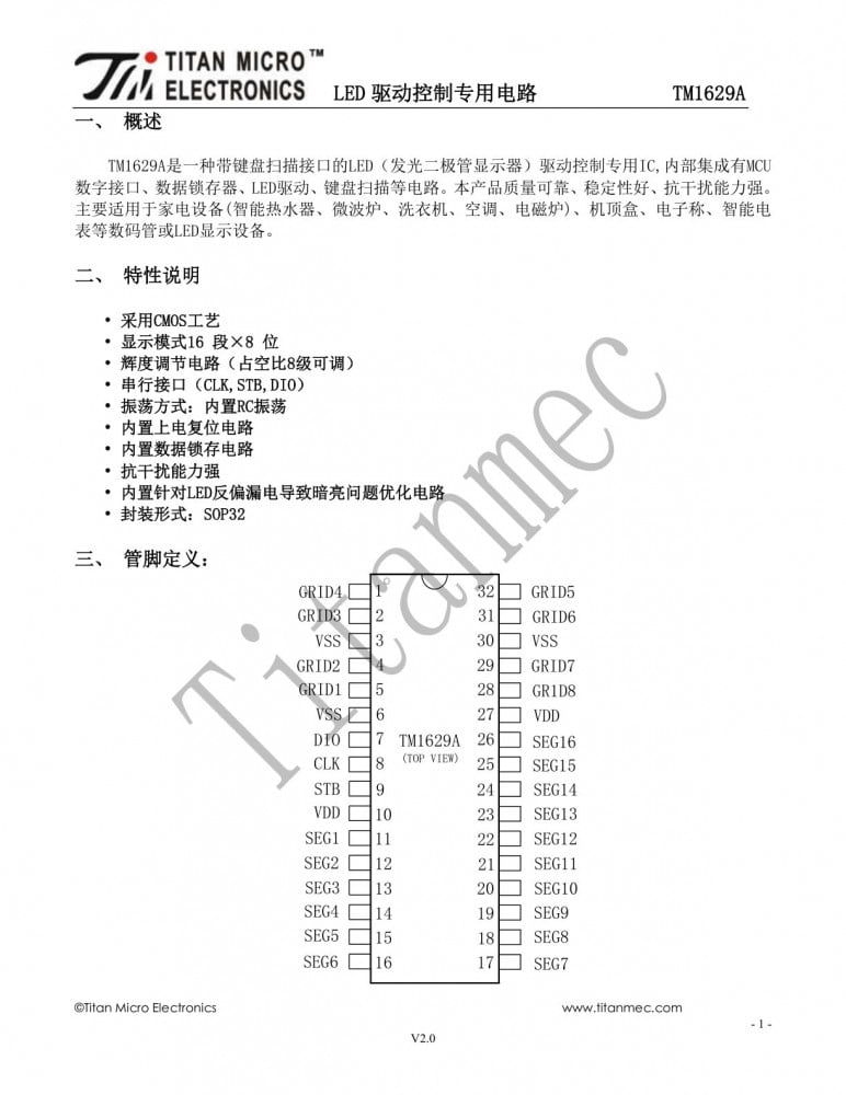 TM1629A datasheet page 1