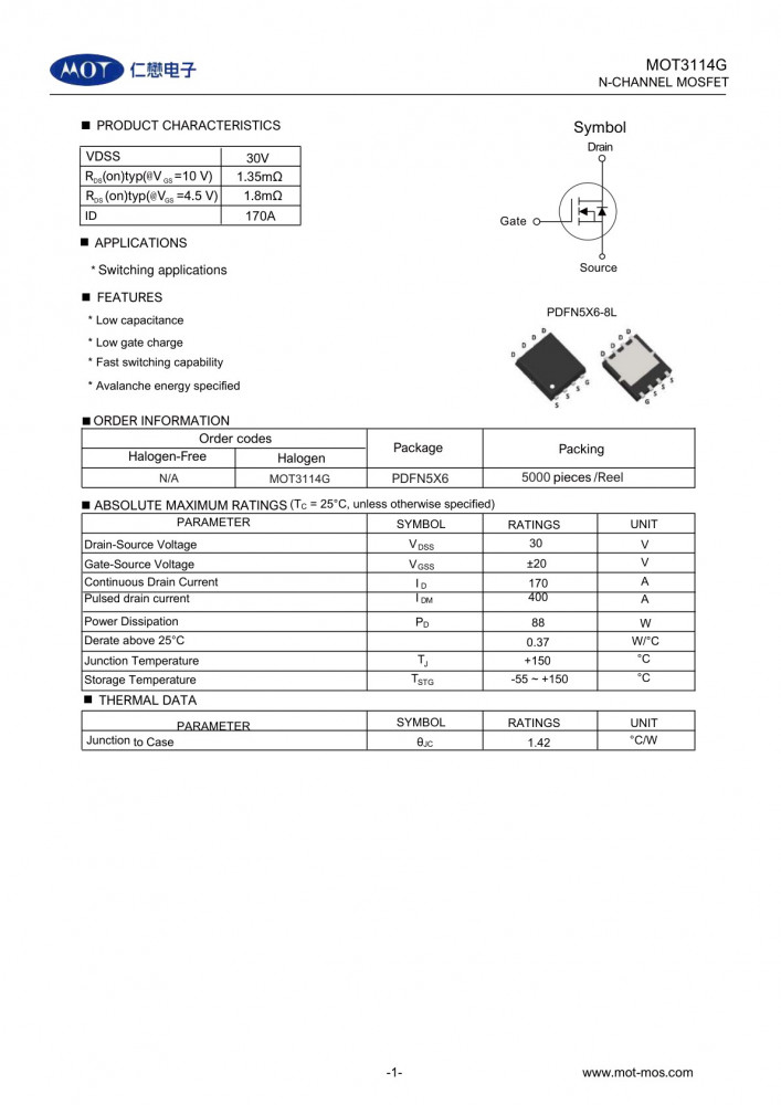 MOT3114G datasheet page 1