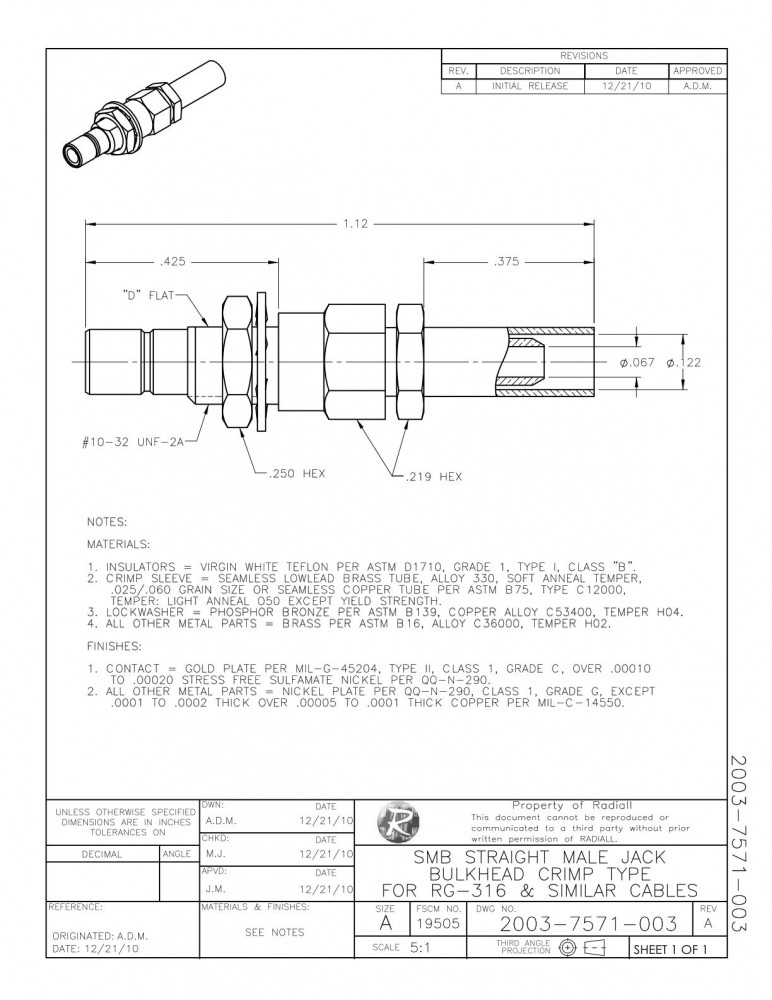 Radiall 2003-7571-003 mechanical drawing preview