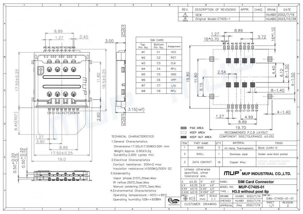 MUP C7405-01 technical drawing preview