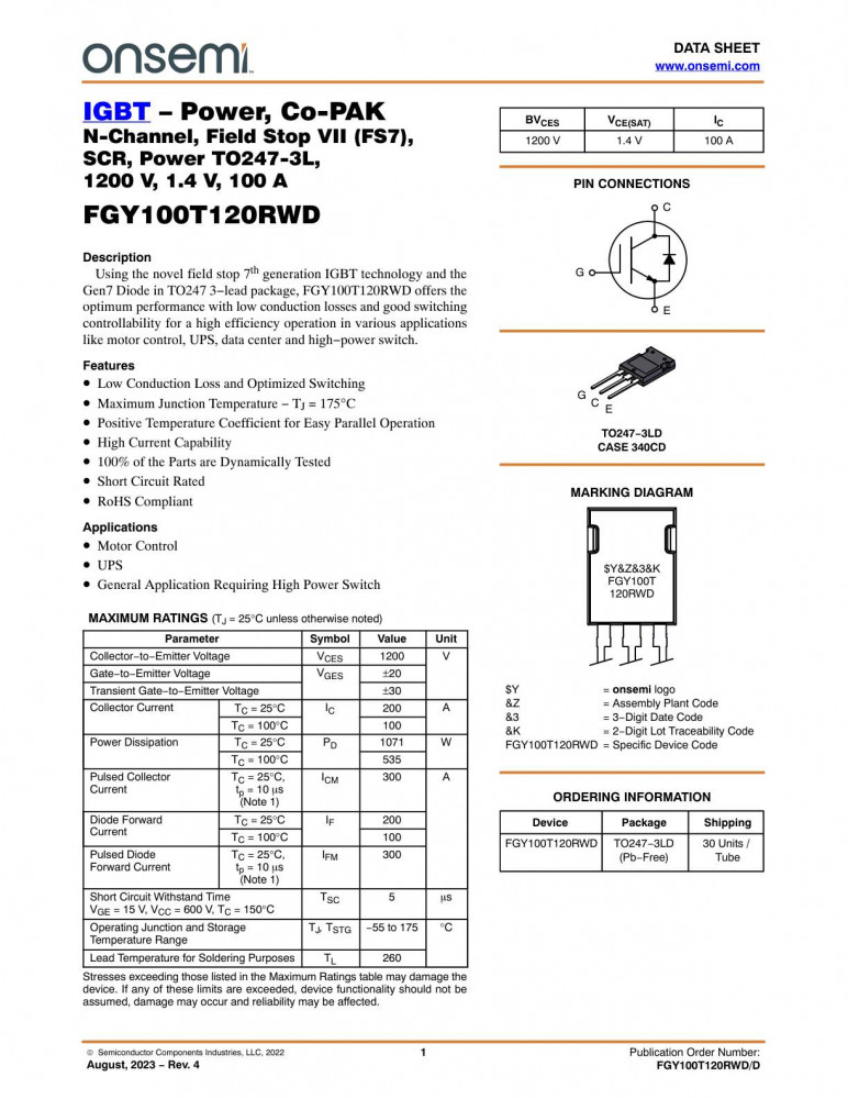 FGY100T120RWD datasheet page 1