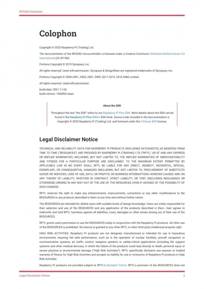 RP2040 datasheet page 2