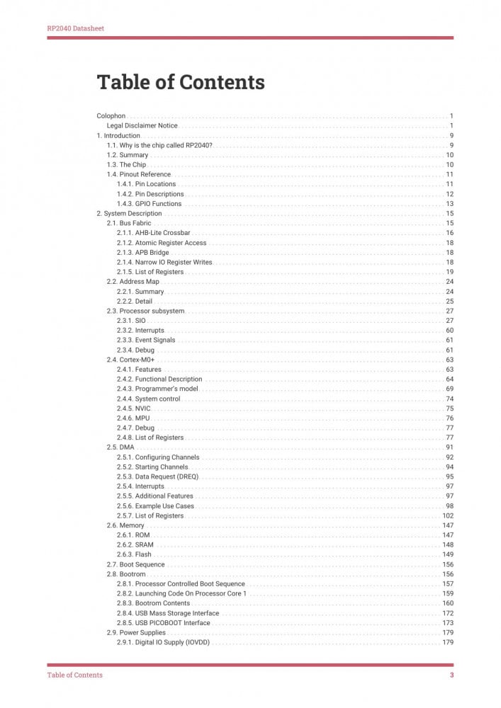 RP2040 datasheet page 4