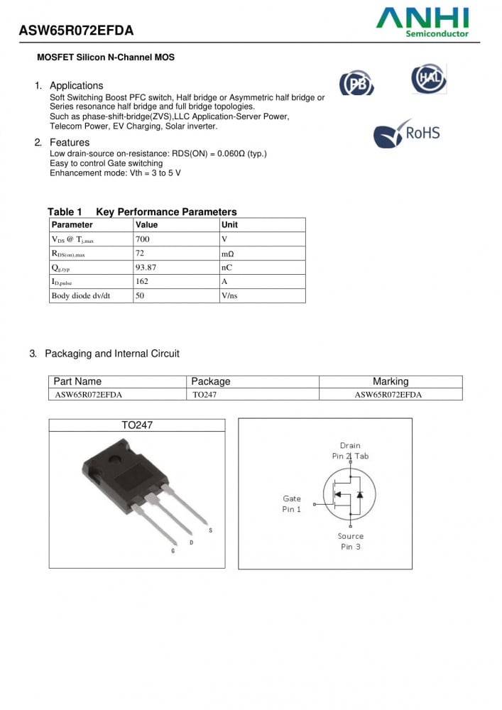 ASW65R072EFDA datasheet page 1