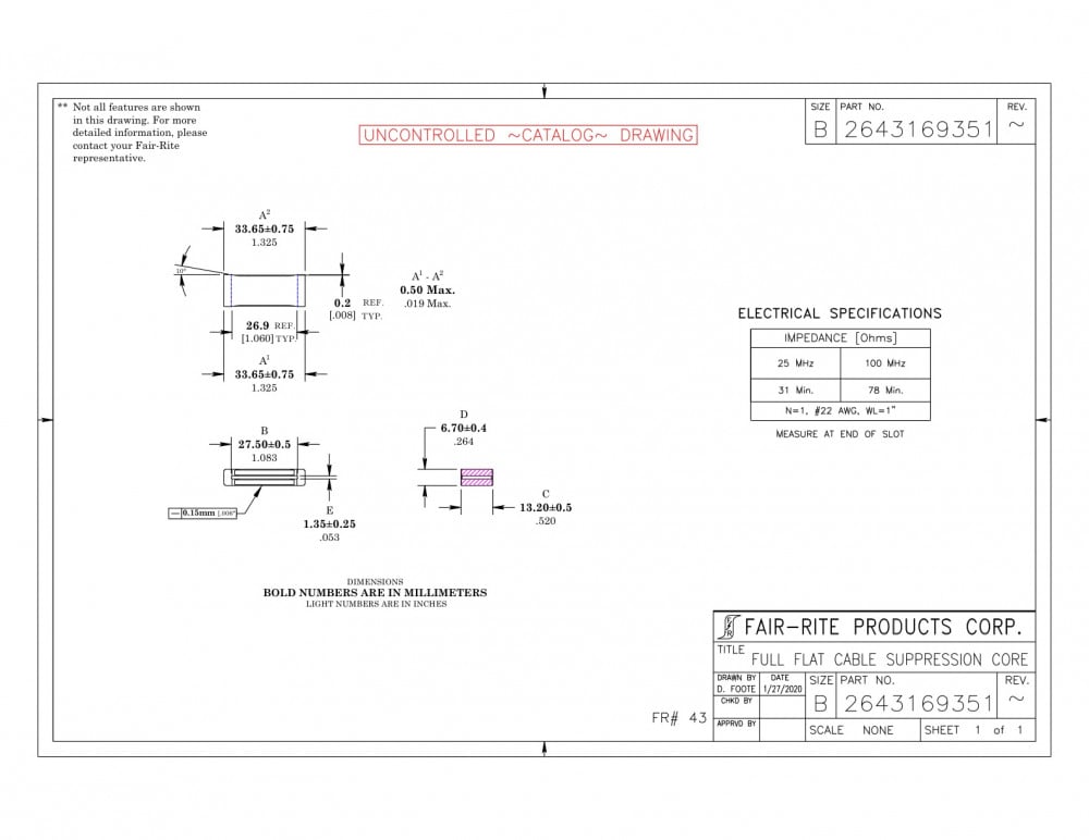 Fair-Rite 2643169351 technical drawing