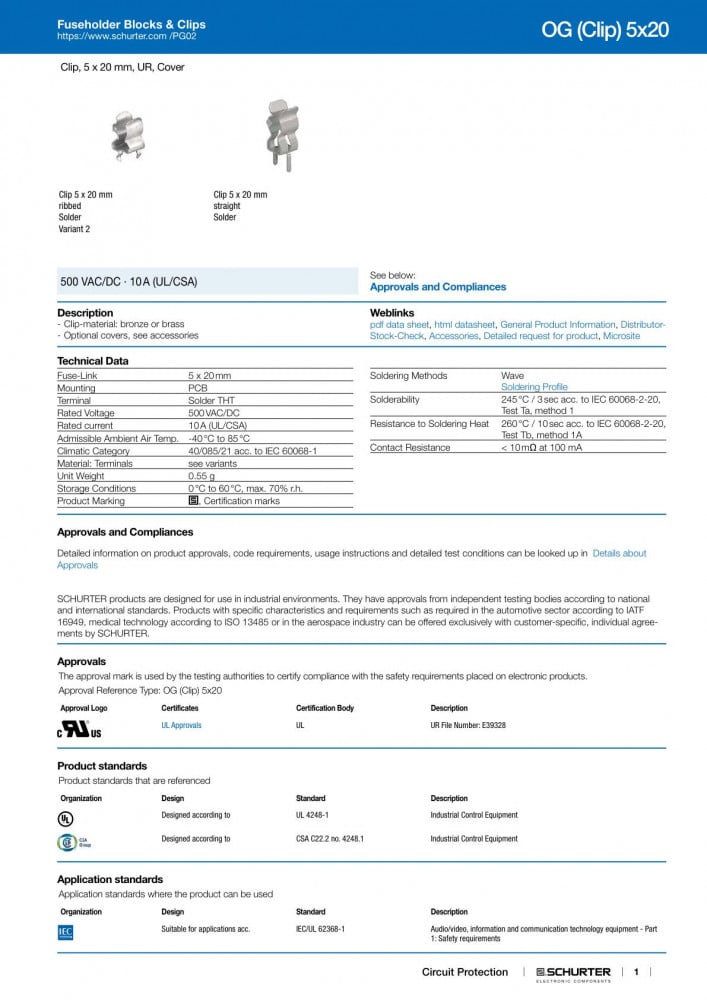 SCHURTER 0751.0062 technical document page 1