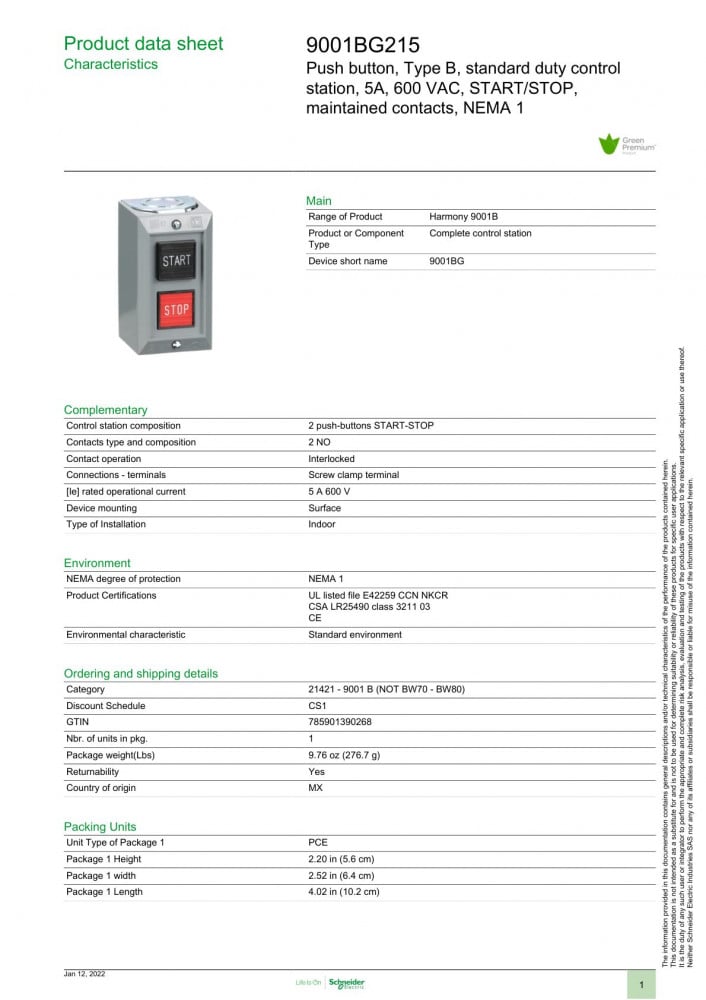 9001BG215 technical document page 1