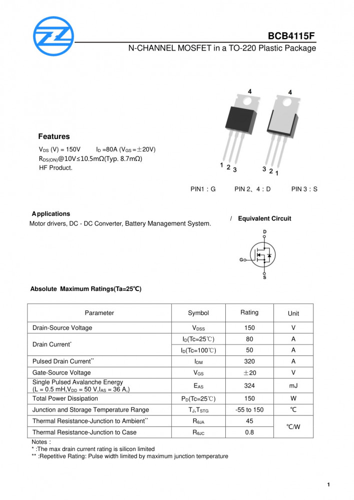 BCB4115F datasheet page 1