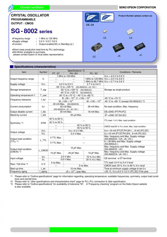 EPSON SG-8002 series datasheet page 1