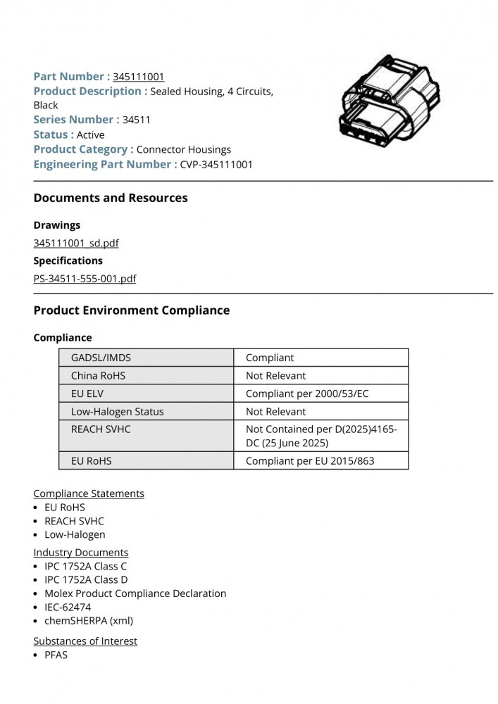 MOLEX 345111001 technical document preview, page 1