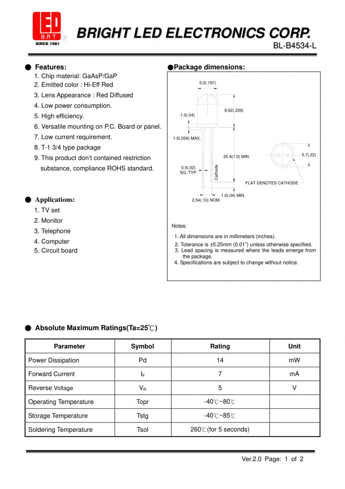 BL-B4534-L datasheet page 1