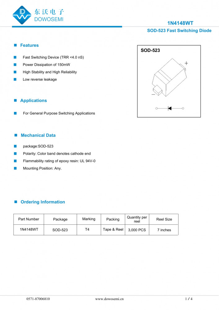 1N4148WT datasheet page 1